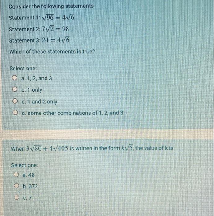 Solved Consider the following statements Statement 1: 796 = | Chegg.com