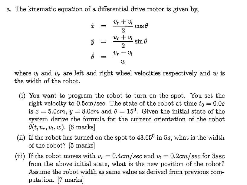 Solved a. The kinematic equation of a differential drive | Chegg.com