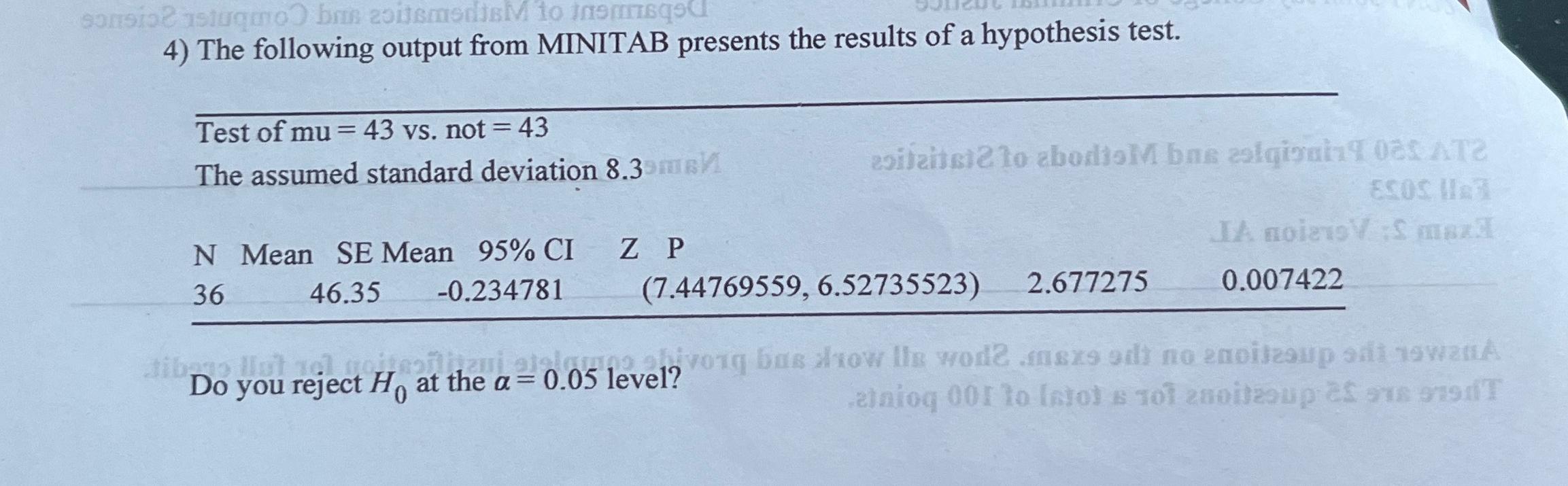 Solved The following output from MINITAB presents the | Chegg.com