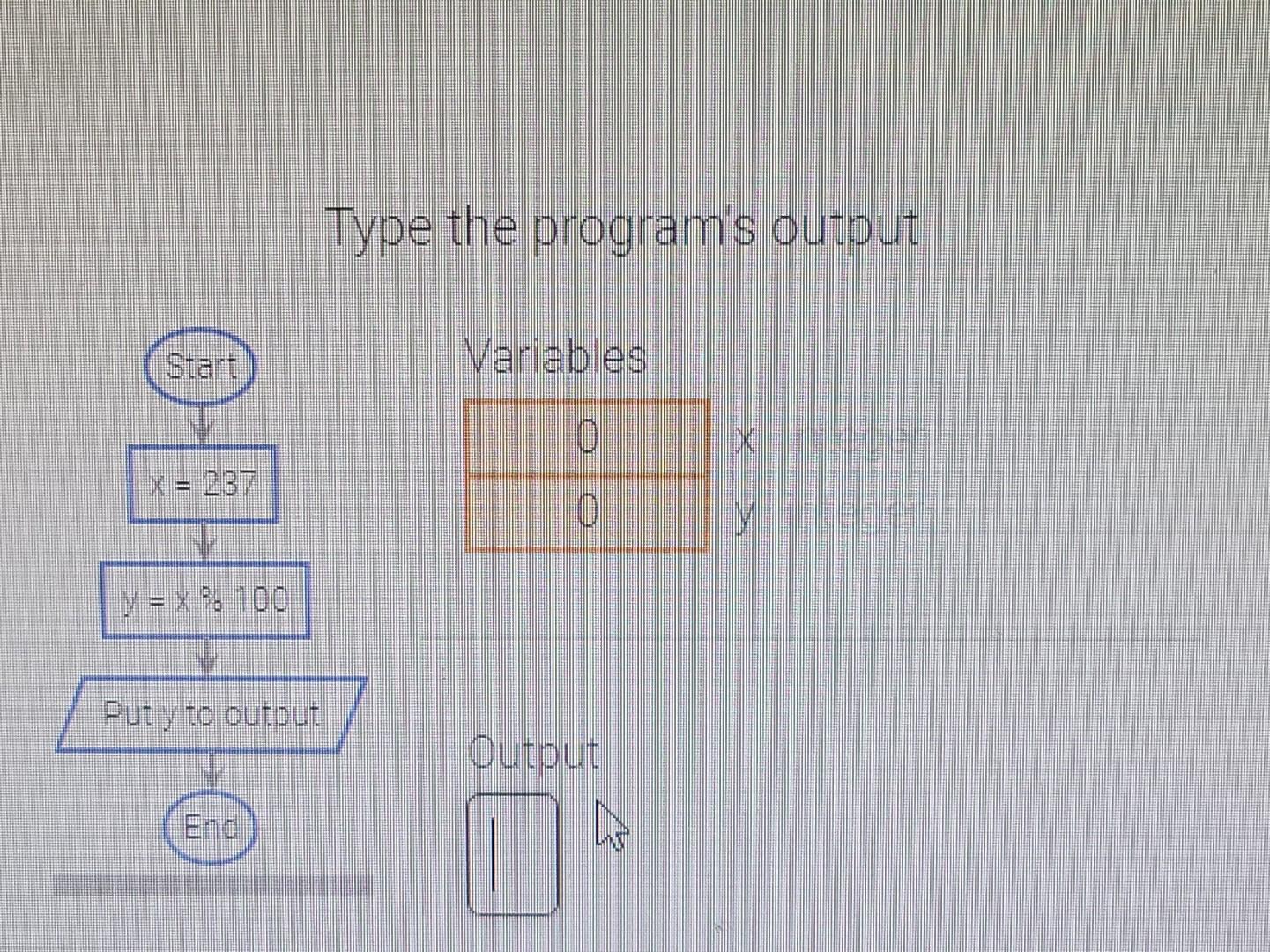 Solved Type the programs output Start Variables 01 X = 237 0 | Chegg.com