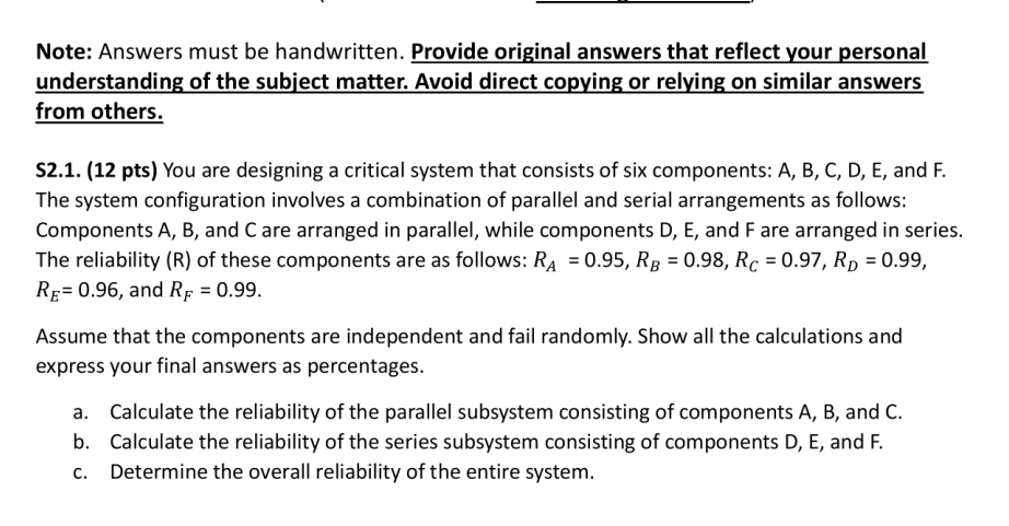 Solved Note: Answers must be handwritten. Provide original | Chegg.com
