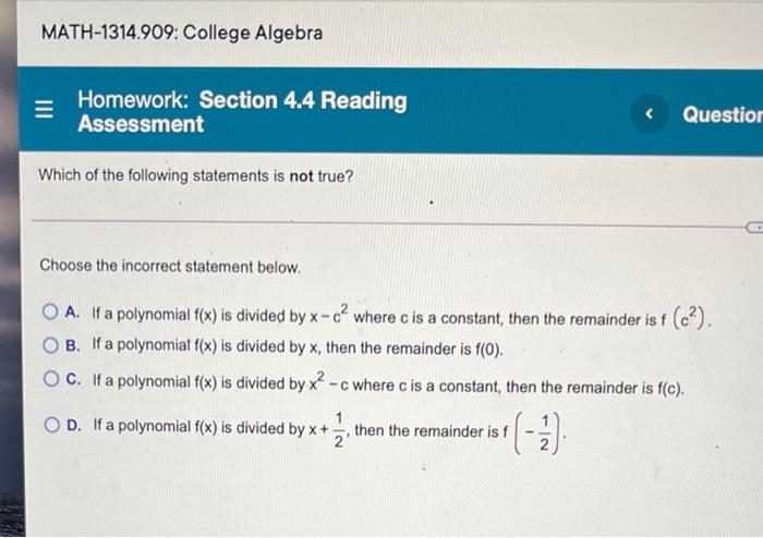 Solved MATH-1314.909: College Algebra Homework: Section 4.4 | Chegg.com