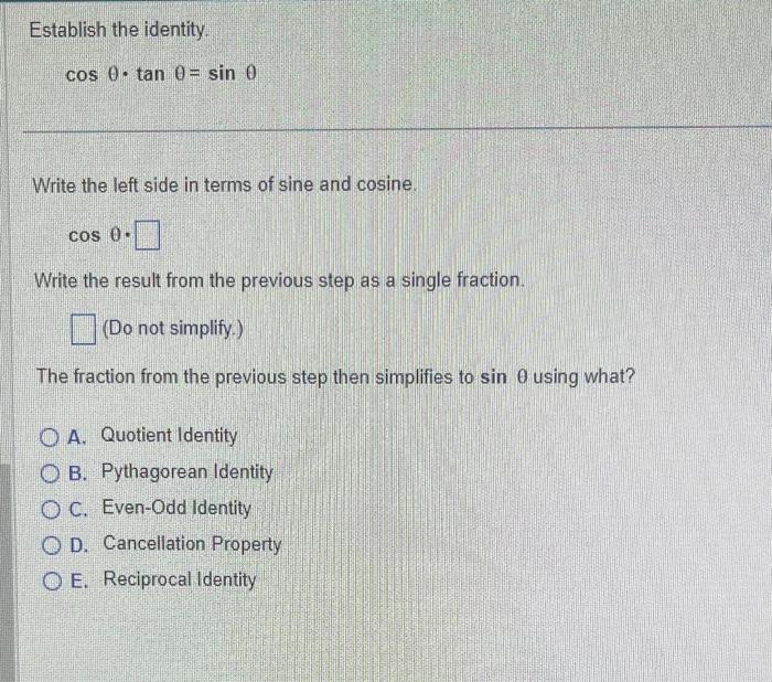 [Solved]: 15 Establish the identity. [ cos theta cdot t