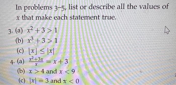 Solved In problems 3−5, list or describe all the values of x | Chegg.com