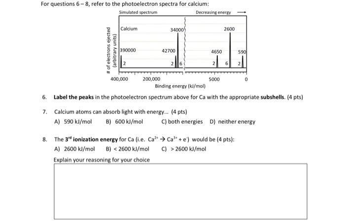 Solved For questions 6-8, refer to the photoelectron spectra | Chegg.com
