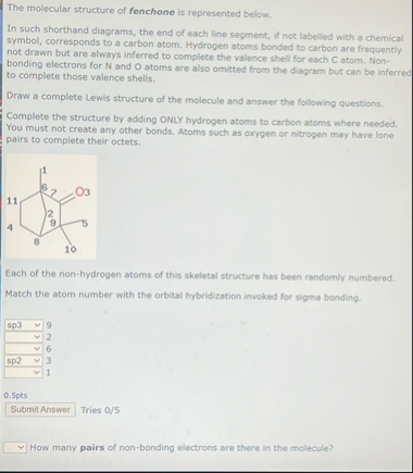 Solved The molecular structure of fenchone is represented | Chegg.com