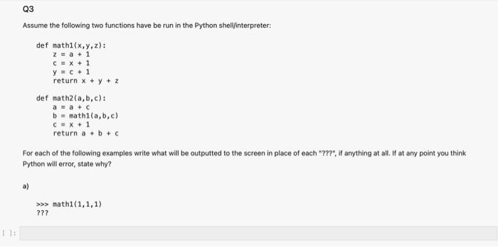 Solved Assume the following two functions have be run in the | Chegg.com