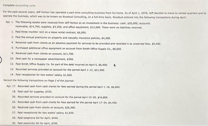 Solved Complete accounting cycle For the past several years, | Chegg.com