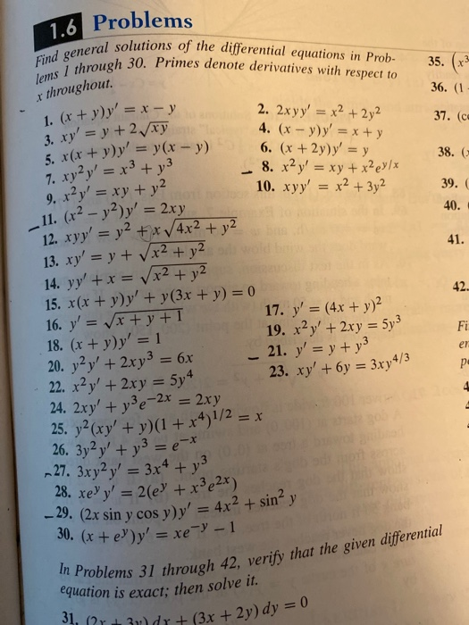 Solved 1.6 Problems Find general solutions of the | Chegg.com