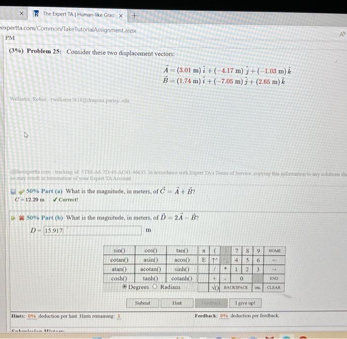 Solved D.(3\%) Problem 25: Consider these two displacement | Chegg.com