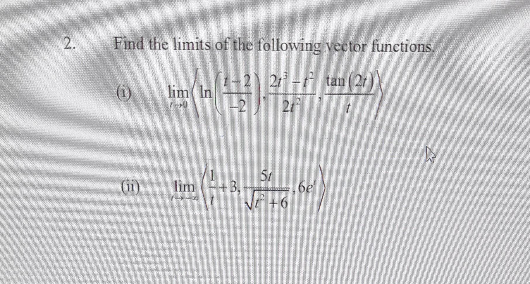 Solved Find The Limits Of The Following Vector Functions