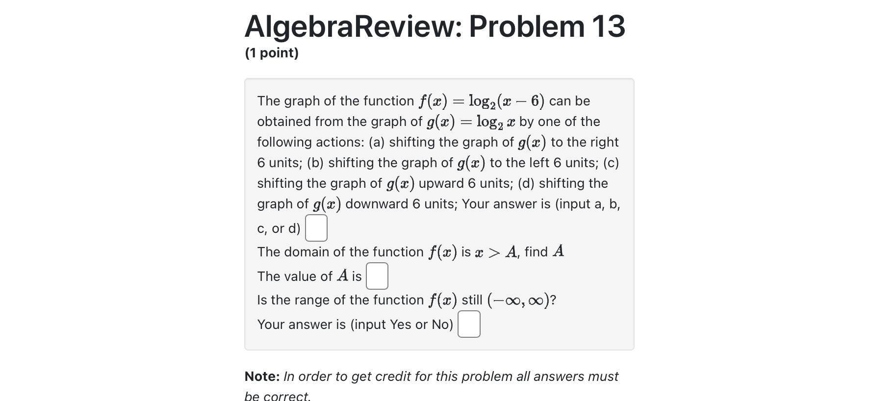 Solved AlgebraReview: Problem 13(1 ﻿point)The graph of the | Chegg.com