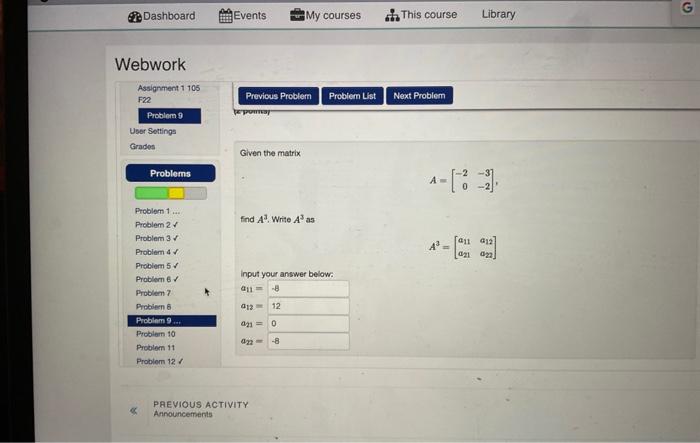 Solved Given the matrix Problems A=[−20−3−2] Problem 1.… | Chegg.com