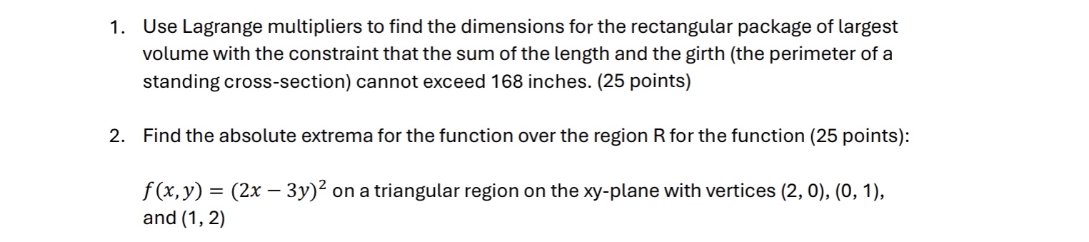 Solved PLEASE HELP SOLVE QUESTIONS 1 ﻿& 21. ﻿Use Lagrange | Chegg.com