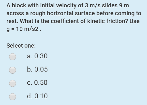 Solved A block with initial velocity of 3 m/s slides 9 m | Chegg.com