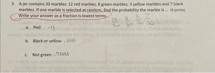 Solved 3. A jar contains 30 marbles: 12 red marbles, 8 green | Chegg.com