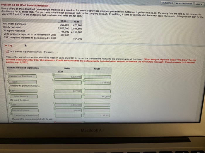 Solved CALCULATOR PRINTER VERSION BACK Problem 13-09 (Part | Chegg.com