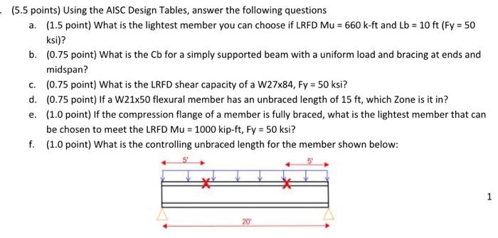 Solved (5.5 points) Using the AISC Design Tables, answer the | Chegg.com