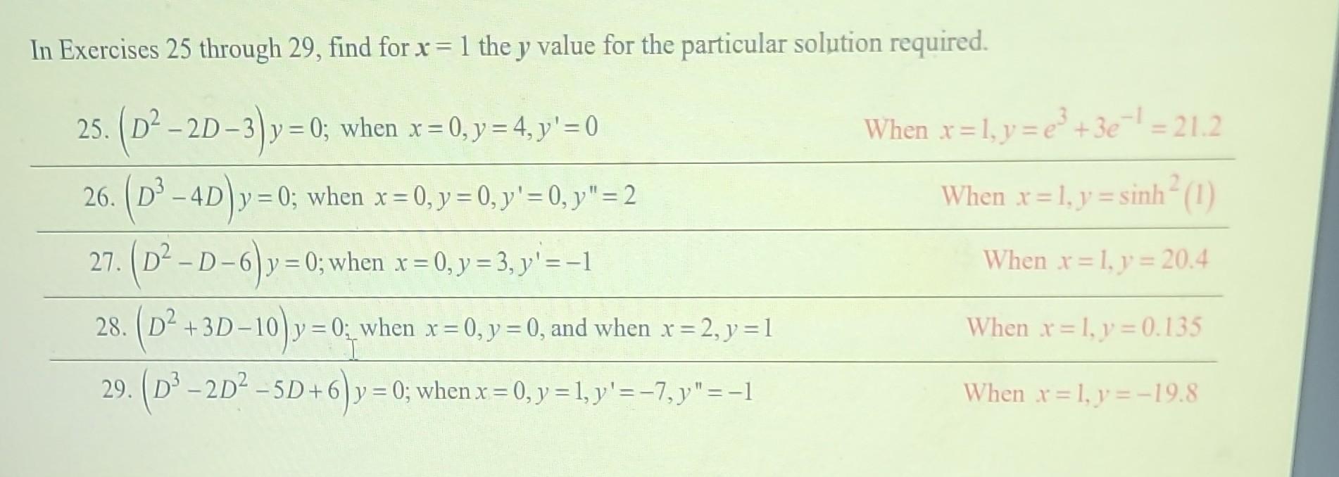 Solved In Exercises 25 through 29 , find for x=1 the y value | Chegg.com