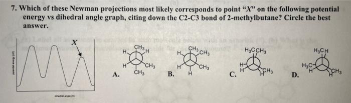 Solved 7. Which of these Newman projections most likely | Chegg.com
