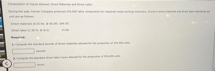 Solved Computation of Inputs Allowed, Direct Materials and | Chegg.com