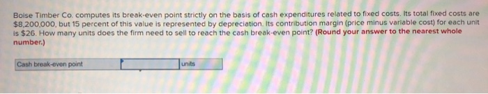 Solved Boise Timber Co. computes its break-even point | Chegg.com