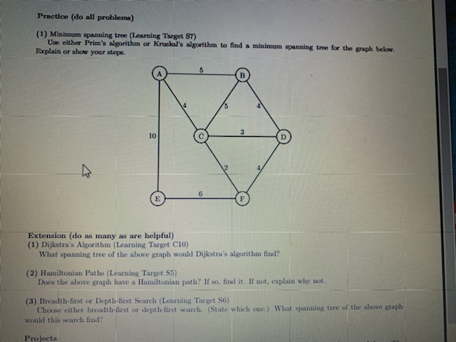 Solved Practice (do all problema) (1) Minimum spanning tree | Chegg.com