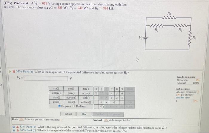 Solved (17\%) Problem 4: AV0=675 V voltage source appears in | Chegg.com