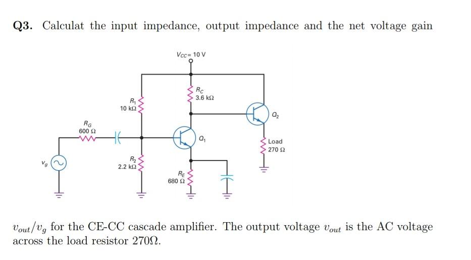 Solved Q3. Calculat the input impedance, output impedance | Chegg.com