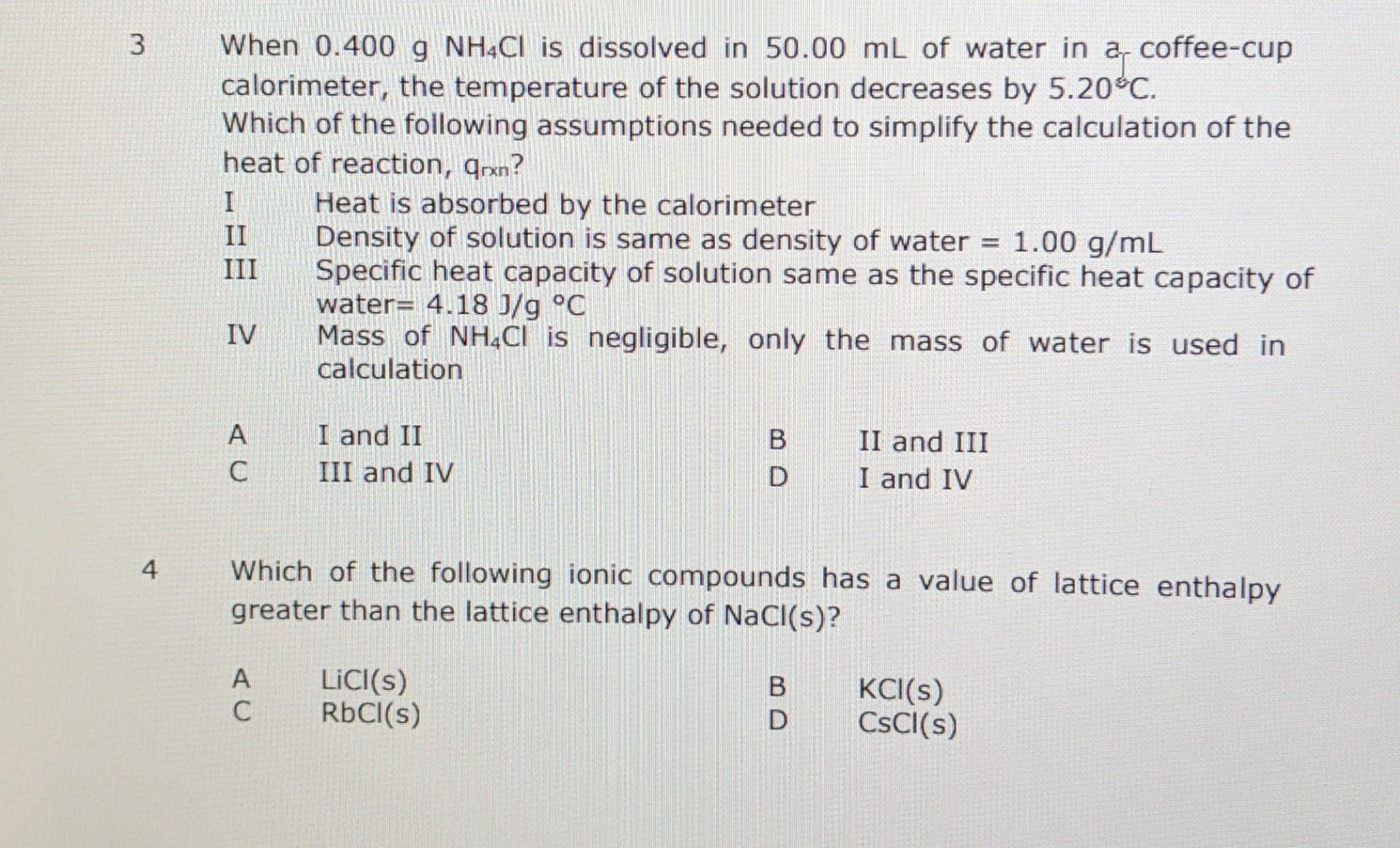Solved 3 When 0.400 g NH4Cl is dissolved in 50.00 mL of | Chegg.com
