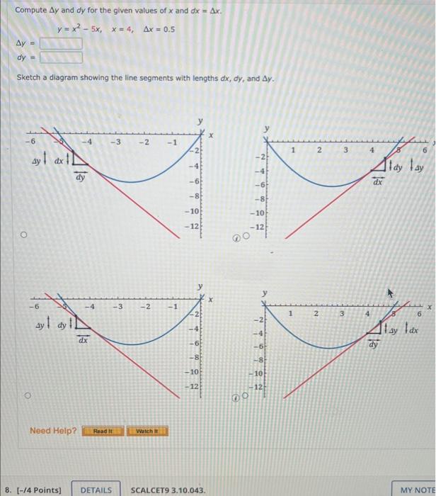 Solved Compute Δy and dy for the given values of x and | Chegg.com