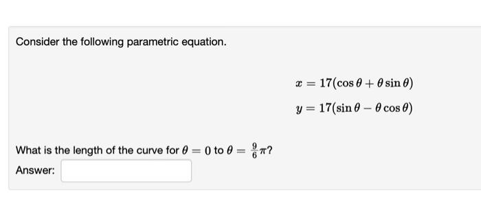 Solved Consider the following parametric equation. | Chegg.com