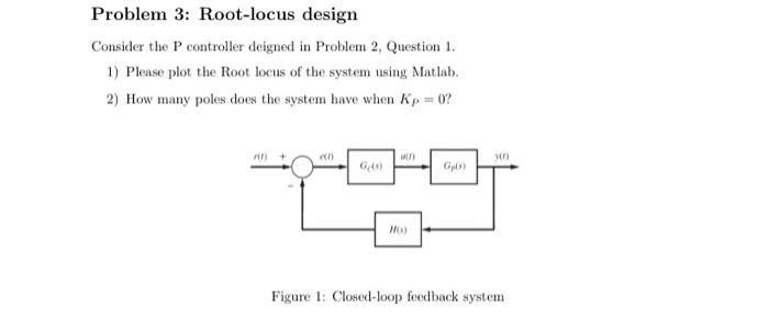 Solved Problem 3: Root-locus design Consider the P | Chegg.com