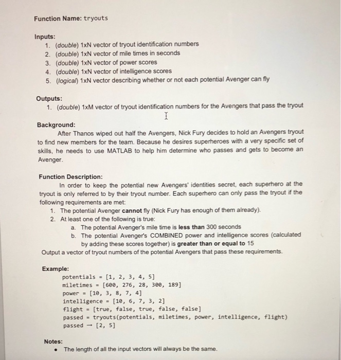 Solved Function Name Tryouts Inputs 1 Double 1xn Vector 7006