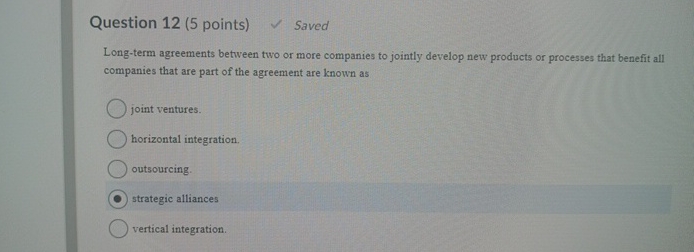Solved Question 12 (5 ﻿points)SavedLong-term agreements | Chegg.com