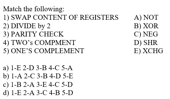 Solved Match the following: 1) SWAP CONTENT OF REGISTERS 2) | Chegg.com