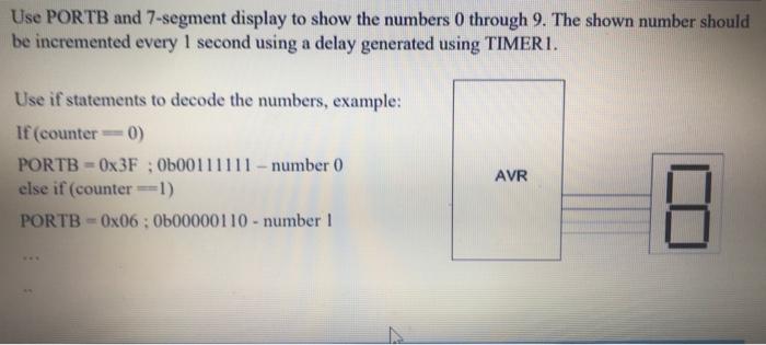 Solved Use PORTB and 7-segment display to show the numbers 0 | Chegg.com