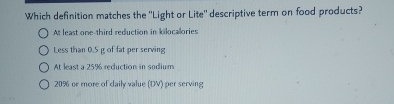 Solved Which definition matches the "Light or Lite" | Chegg.com