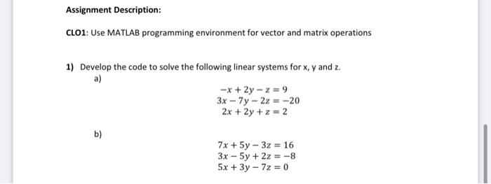 Solved Assignment Description: CLO1: Use MATLAB programming | Chegg.com