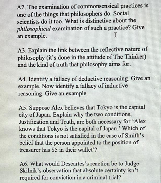 A2. The examination of commonsensical practices is | Chegg.com