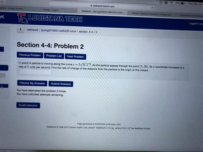 Solved webwork latech.edu - Google Sheets Horde Log in We | Chegg.com