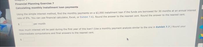 Solved Financial Planning Exercise 7 Calculating monthly | Chegg.com