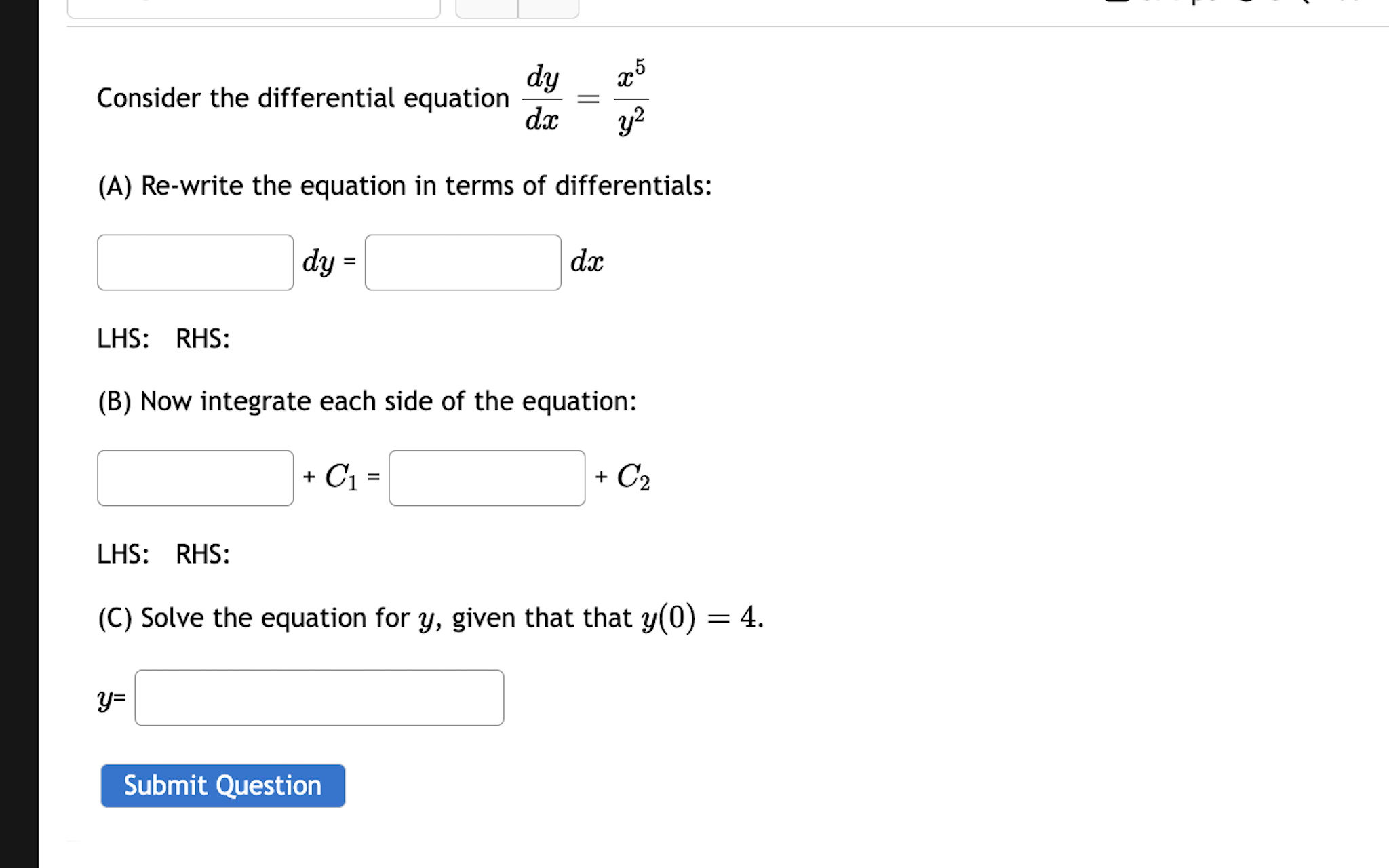 Solved Consider the differential equation dydx=x5y2(A) | Chegg.com