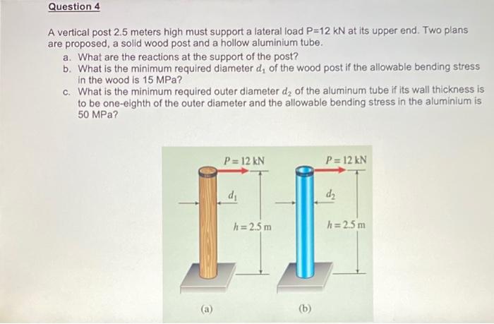 Solved Question 4 A vertical post 2.5 meters high must | Chegg.com