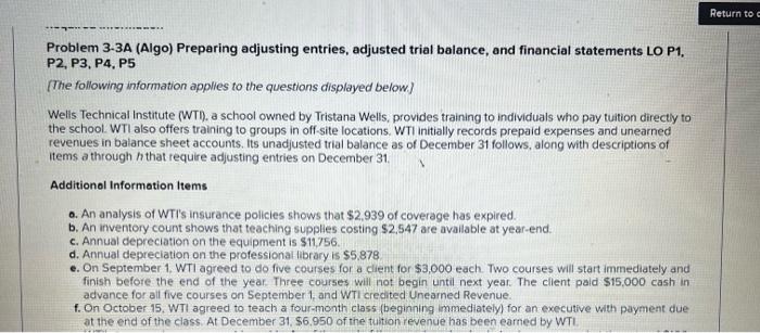Solved Problem 3-3A (Algo) Preparing adjusting entries, | Chegg.com