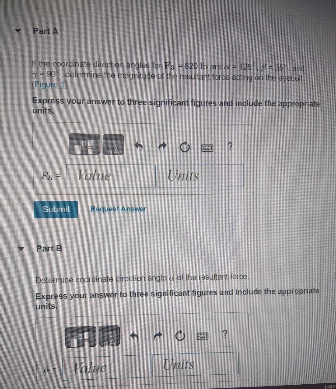 Solved If the coordinate direction angles for F3=820lb are | Chegg.com