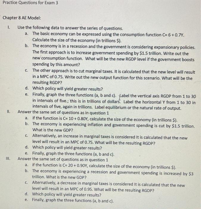 Solved Practice Questions for Exam 3 Chapter 8 AE Model: I. | Chegg.com