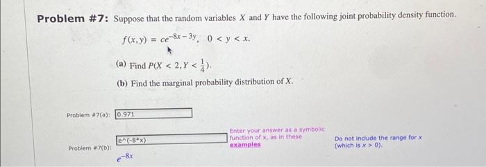 Solved roblem \#7: Suppose that the random variables X and Y | Chegg.com