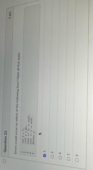 Solved Errors could occur on which of the following lines? | Chegg.com