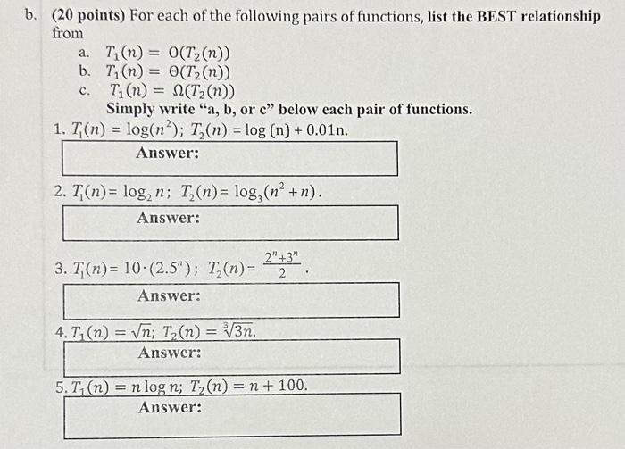 Solved (20 points) For each of the following pairs of | Chegg.com
